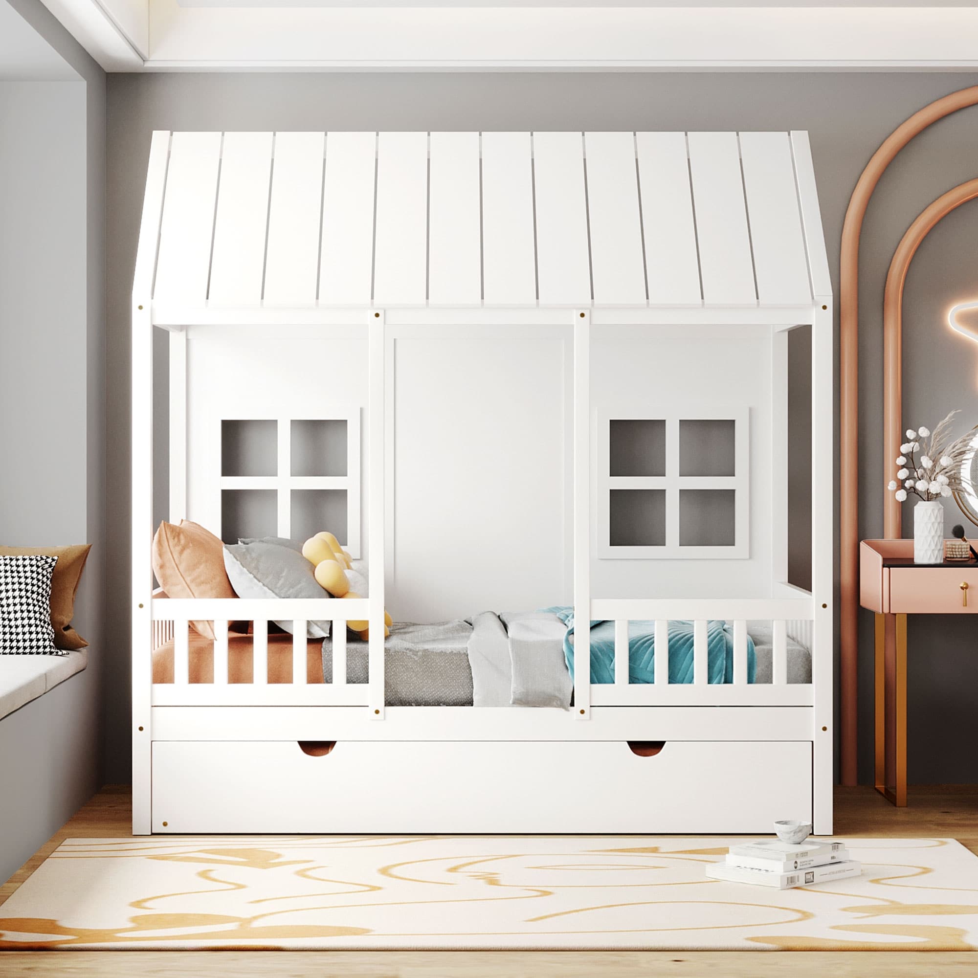 Merax Wood House Daybed with Trundle Overstock