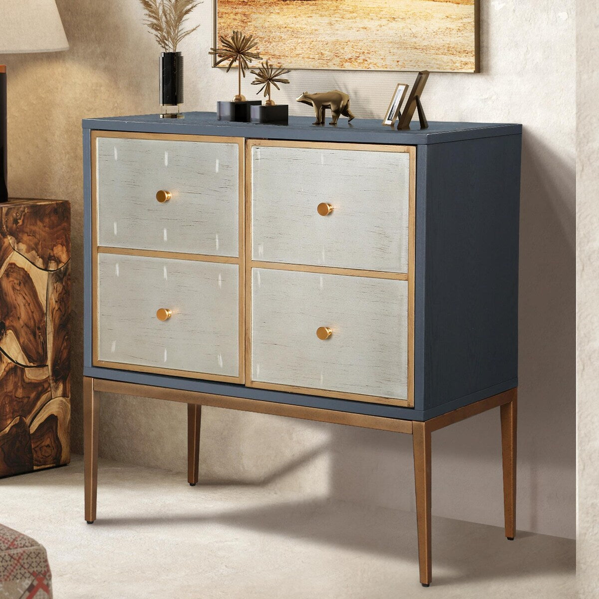 Delcey Mid century Modern 2 Door Accent Cabinet Sideboard Brushed Brass Storage Shelf for Living Dining Room