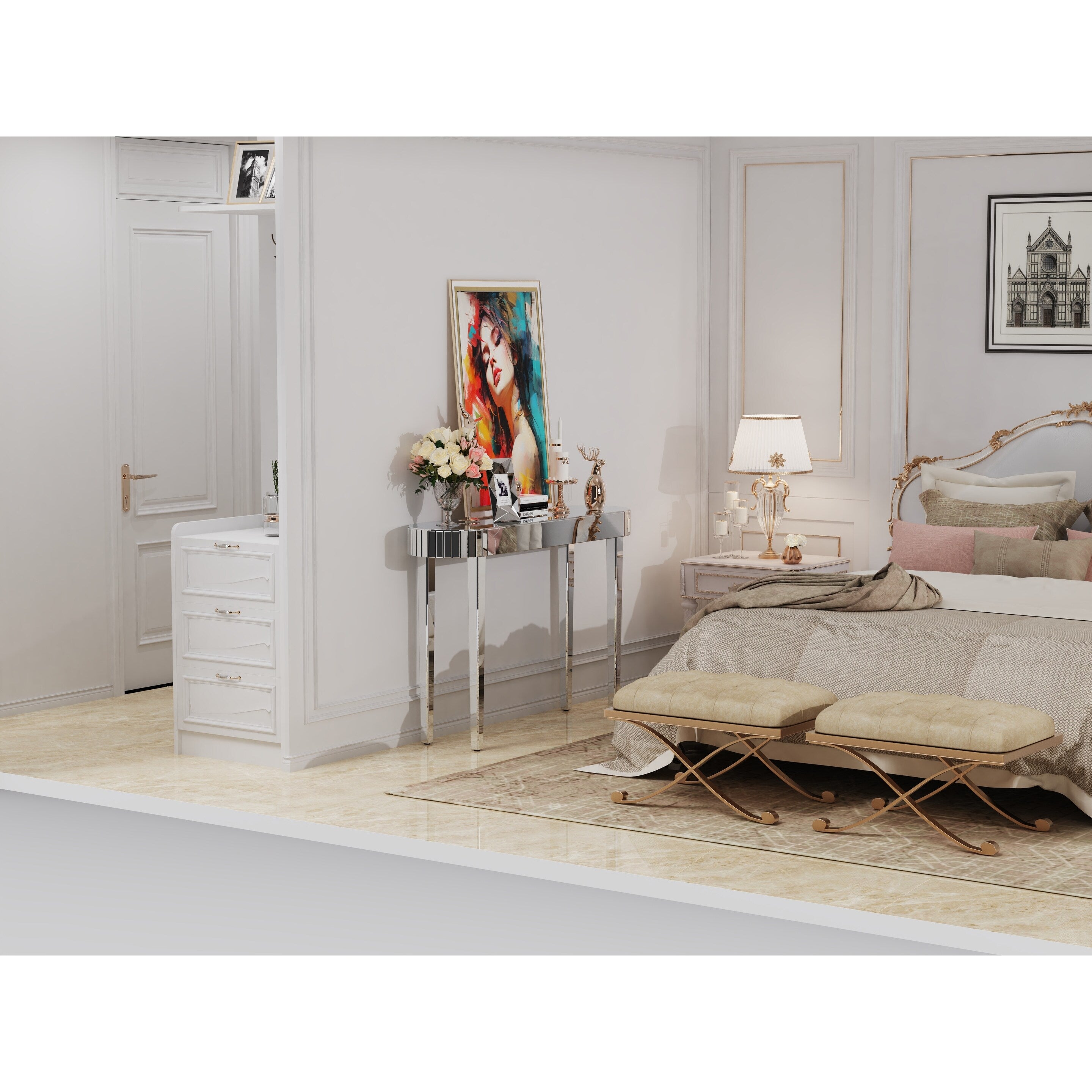 Mirrored Console Table Silver Entryway Table 47.2x12.6x31.5 inch