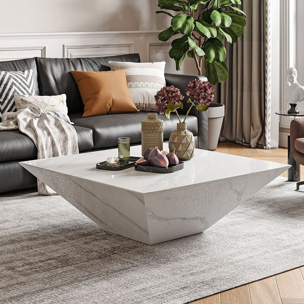 Modern Square Coffee Table Trapezoid White Sintered Stone Coffee Tabl Overstock