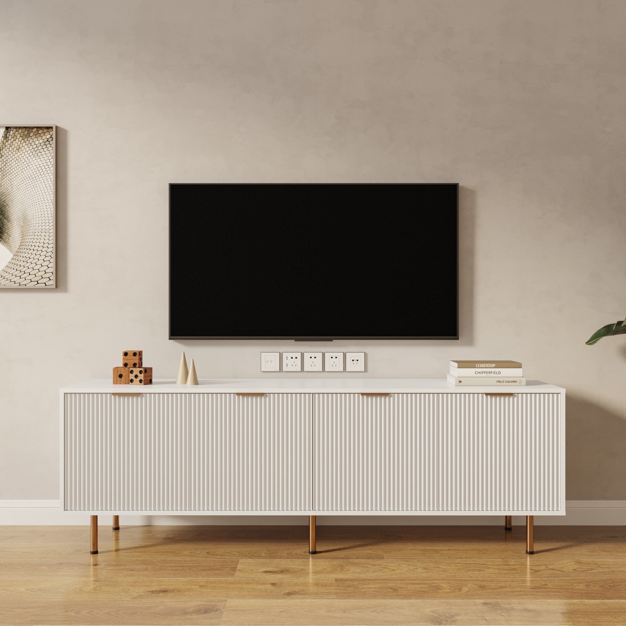 Modern warm white TV cabinet for 80 inch TV Stands