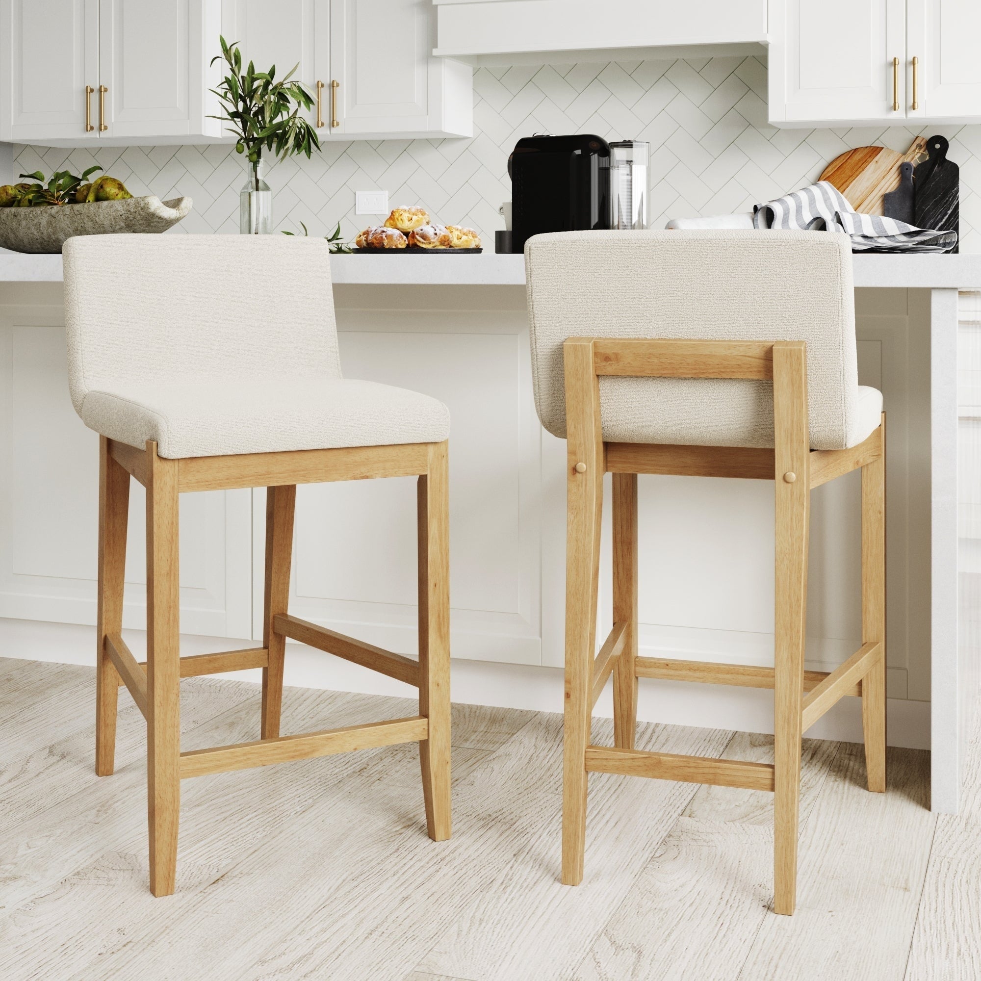Gracie Modern Bar Stool Boucle Upholstered Chair and Brushed Wooden L Overstock