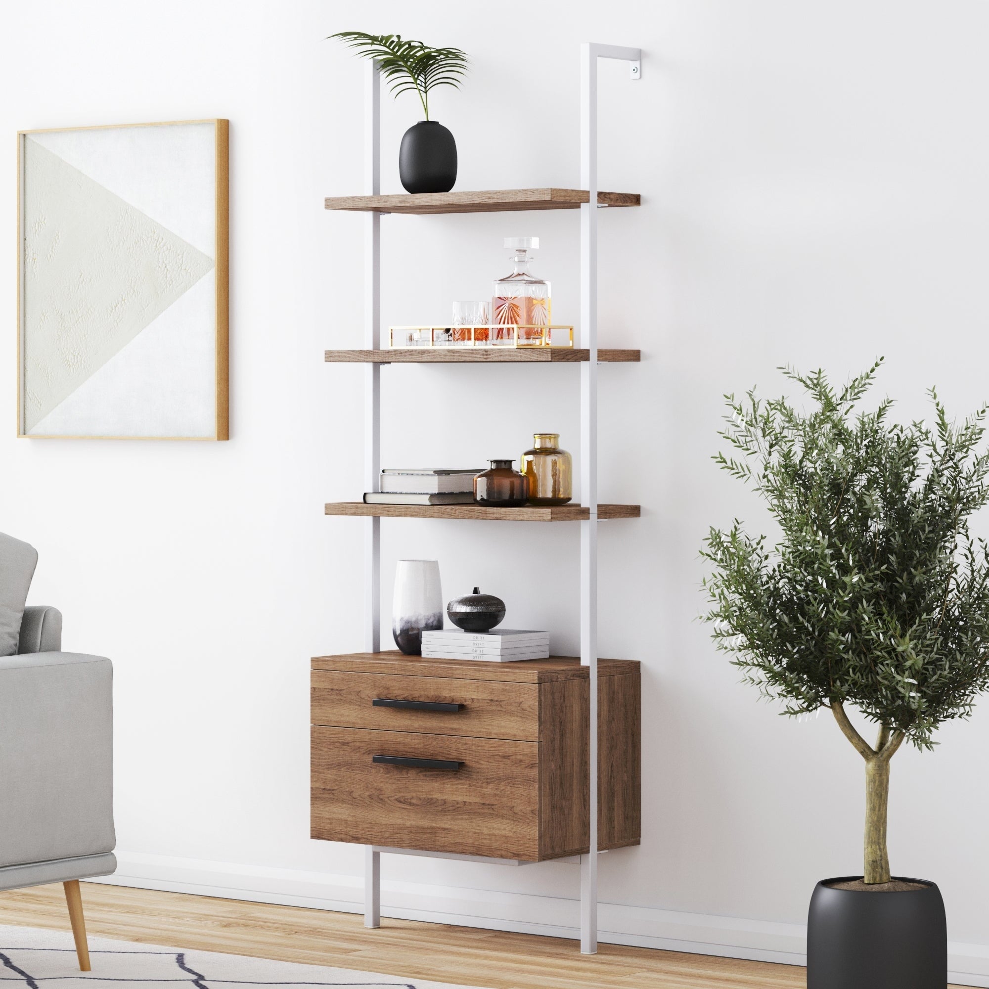 Nathan James Theo Open Shelf Industrial Bookcase with Drawers or Cabin Overstock