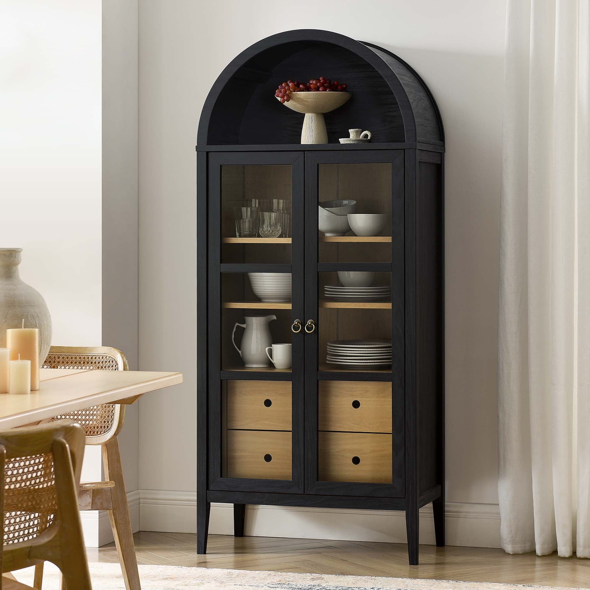 Tall display cabinet with drawers store