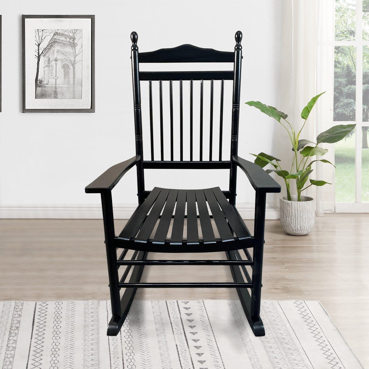 Outdoor Porch Rocking Chair with Wide Seat and Armrest for Patio Back