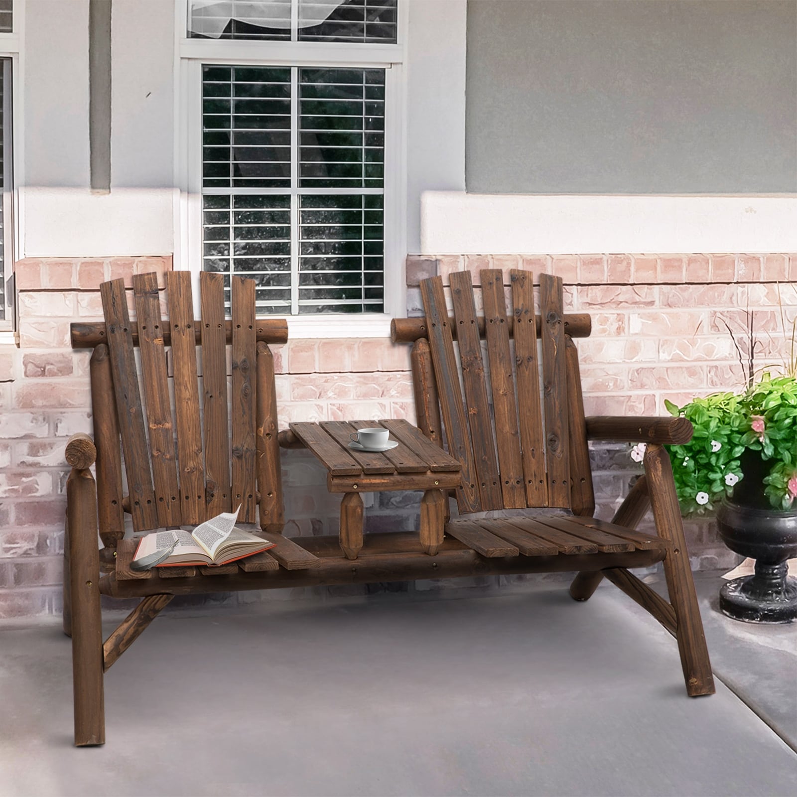 Outsunny Wood Adirondack Patio Bench Chair Overstock