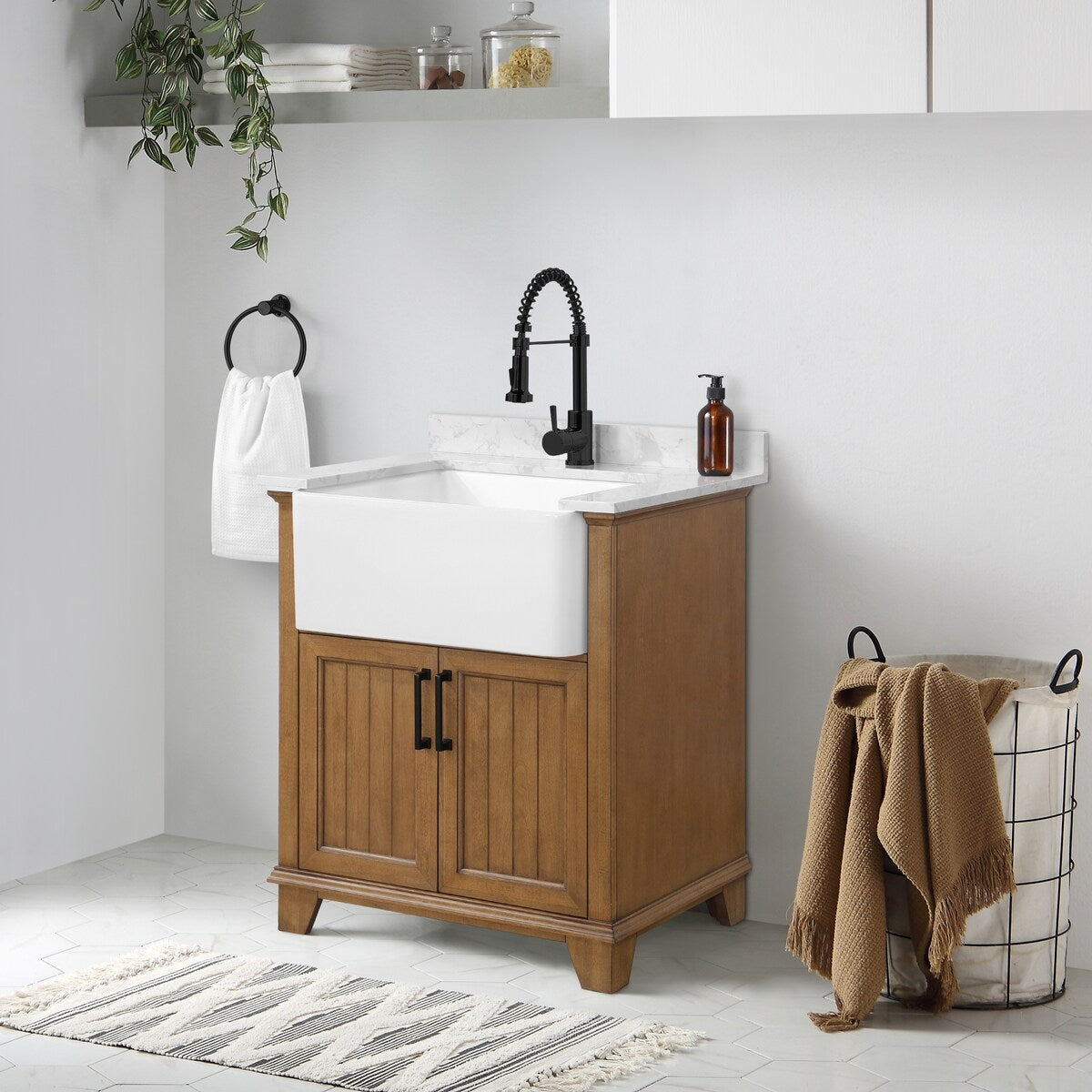 Ove Decors Jesse 30 in. Single Deep Sink Utility Laundry Bathroom Vanity in Almond Latte