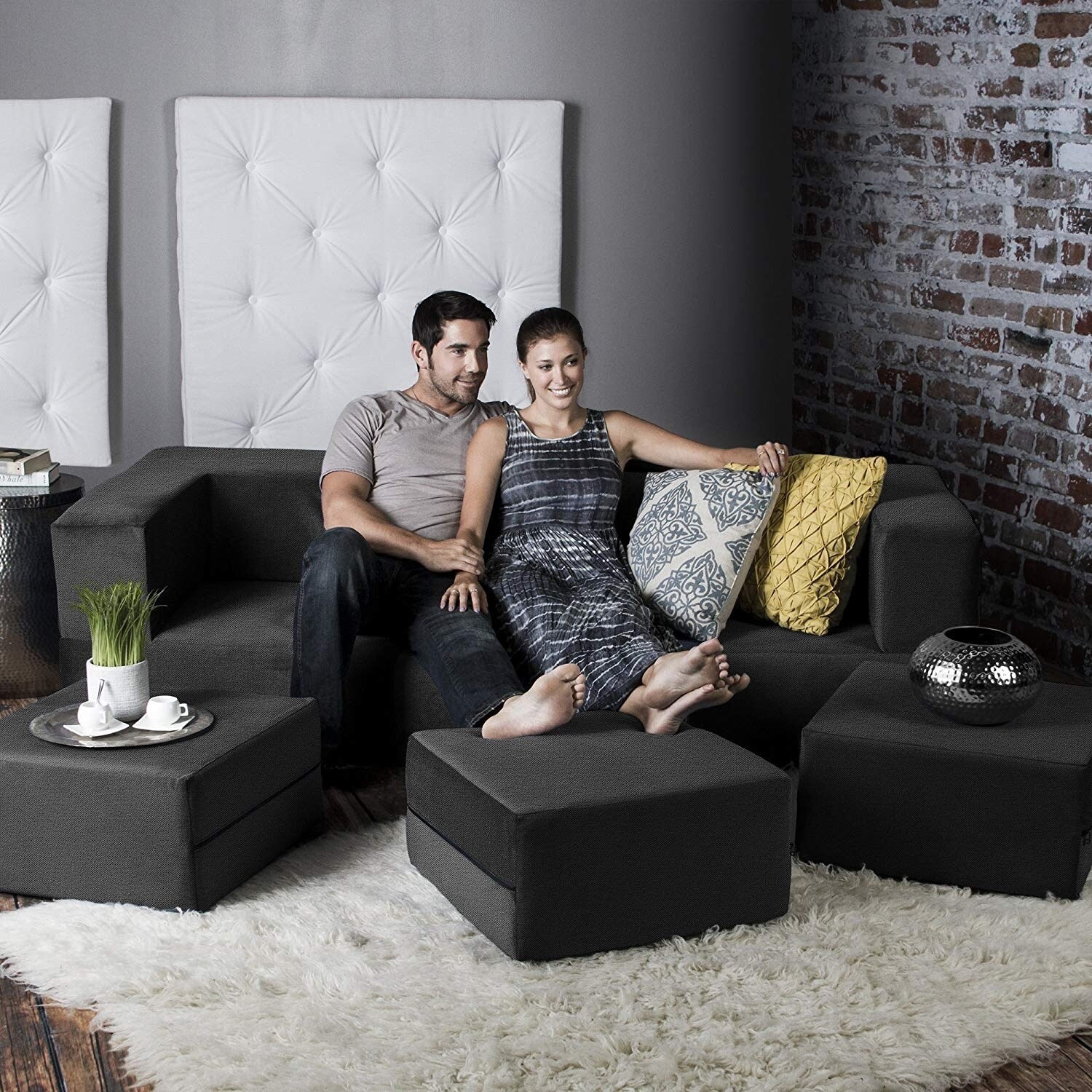 Porch Den California King Convertible Sleeper Sofa and Ottomans