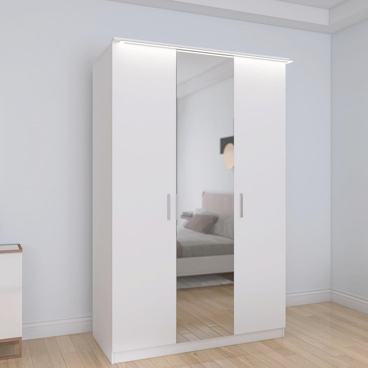 Mirrored wardrobe with drawers inside store