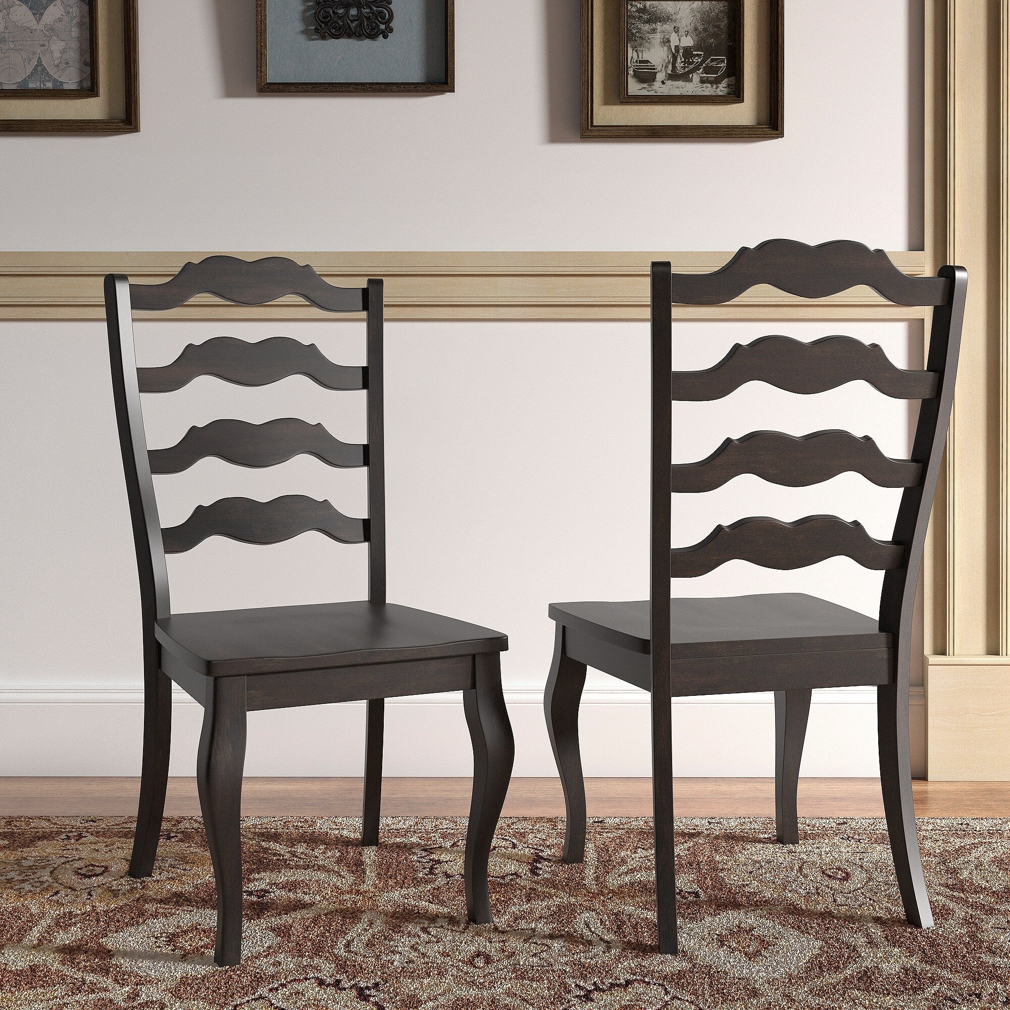 Ronda French Ladder Back Wood Dining Chairs Set of 2 Antique White