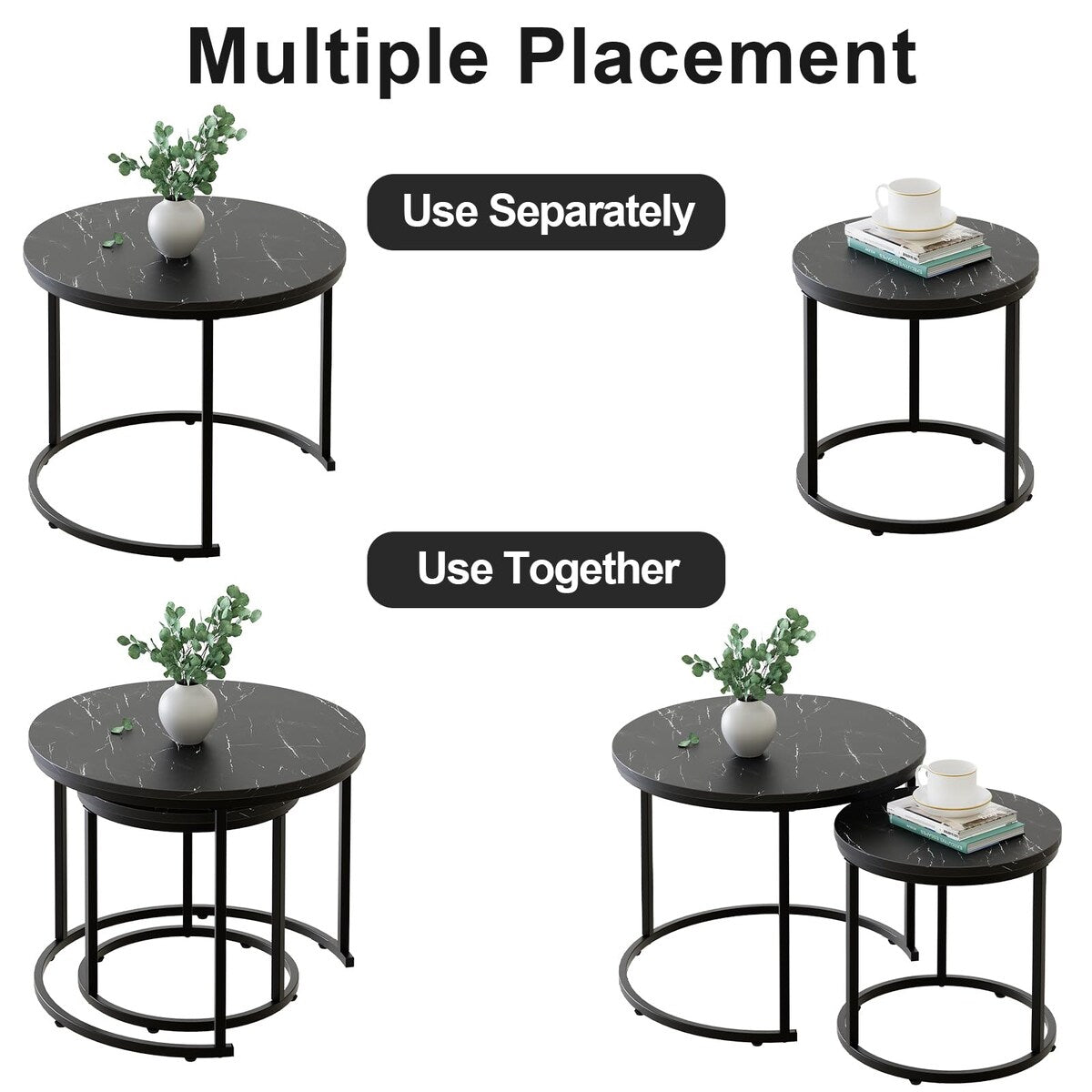 Round Nesting Coffee Table Side Table Set of 2 End Tables Faux Marbl Overstock