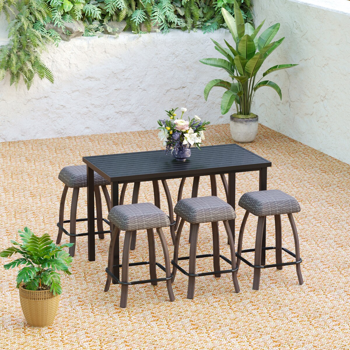 Set of 2 4 6 Outdoor 29.5 Backless Wicker Bar Stools