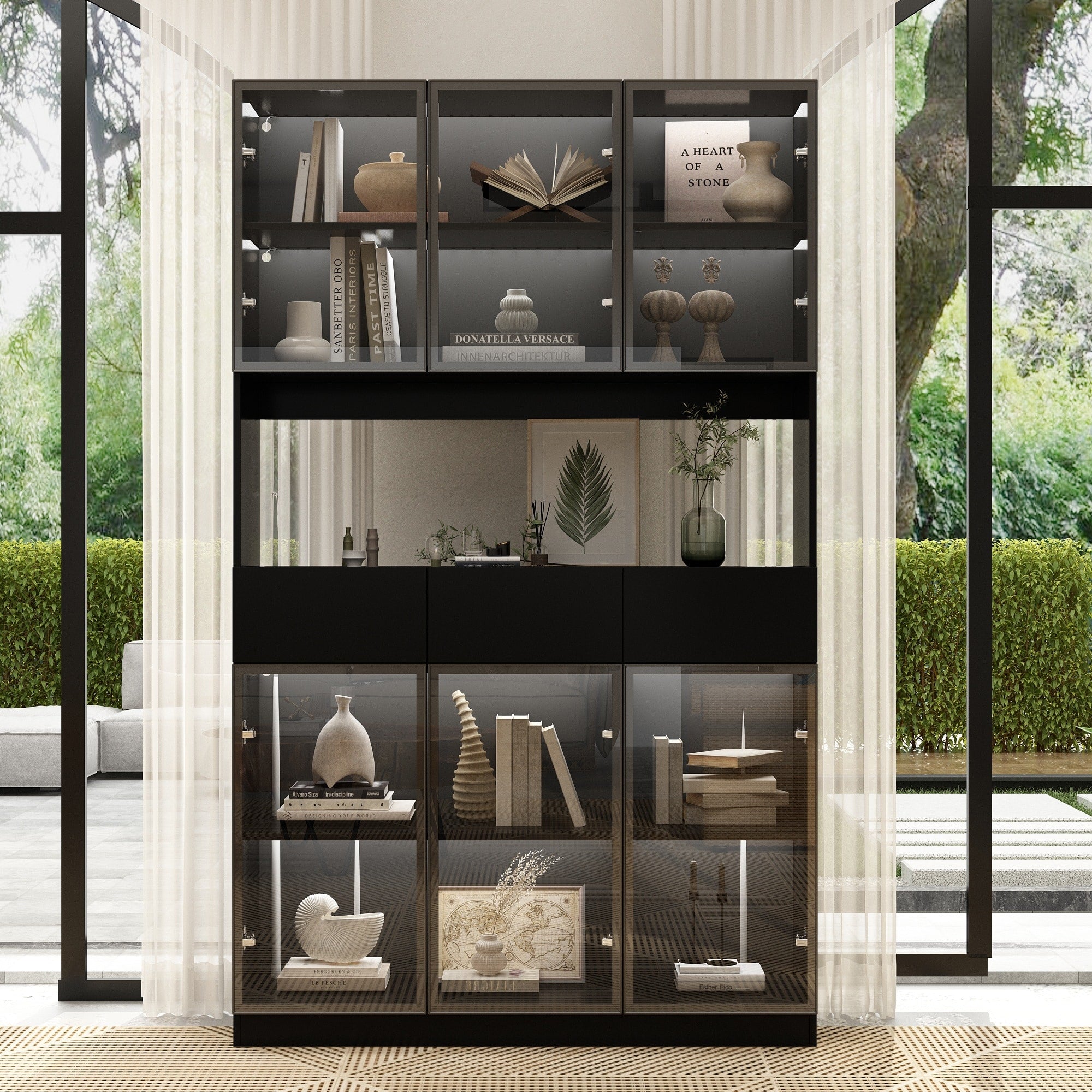 Tall Modular Display Storage Cabinet Bookcase w Light Home Office