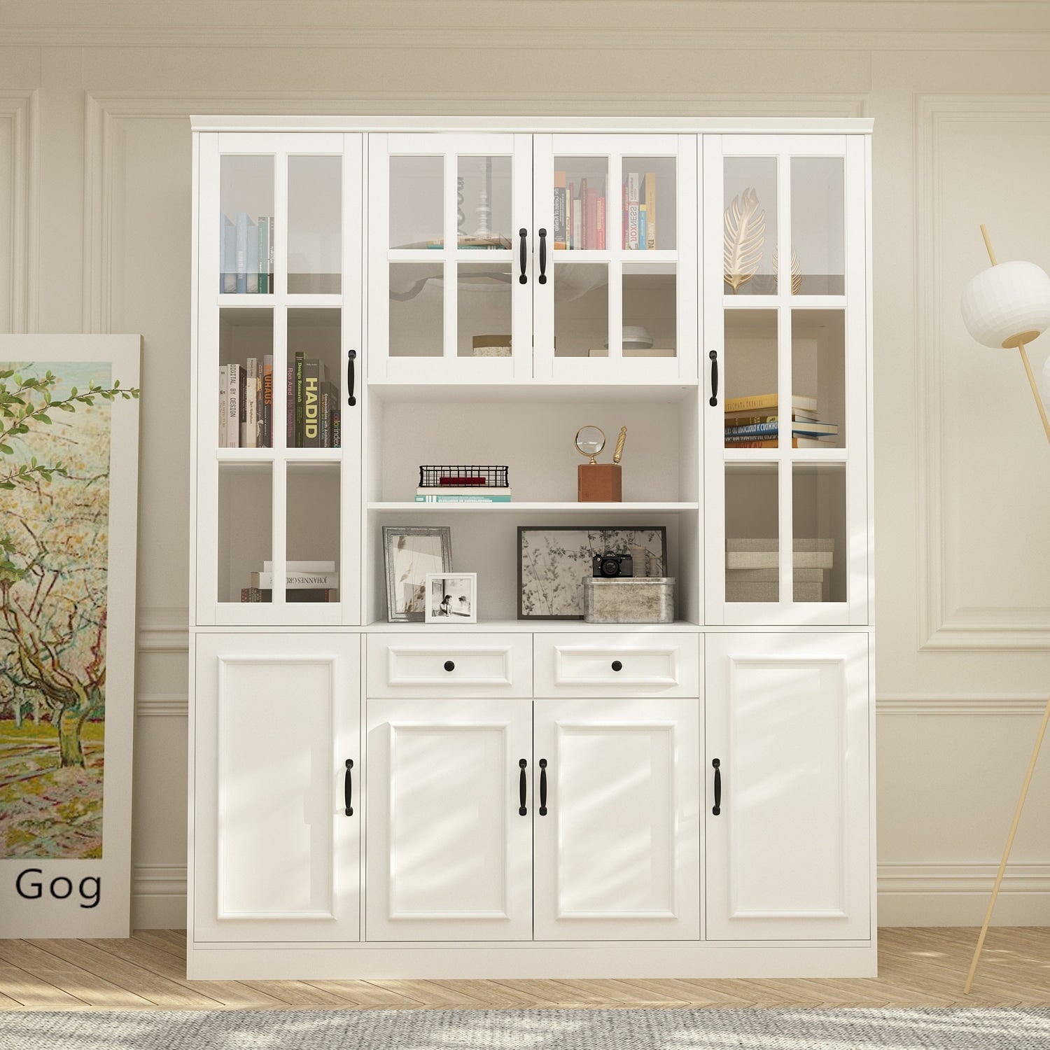Tall Storage Cabinet Glass Doors Display Cabinet Bookcase Home Office