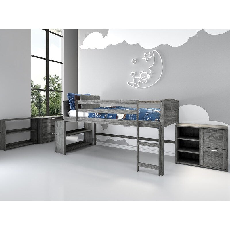 Donco Kids Loft Bed with Cabinet and Chest in Antique Gray