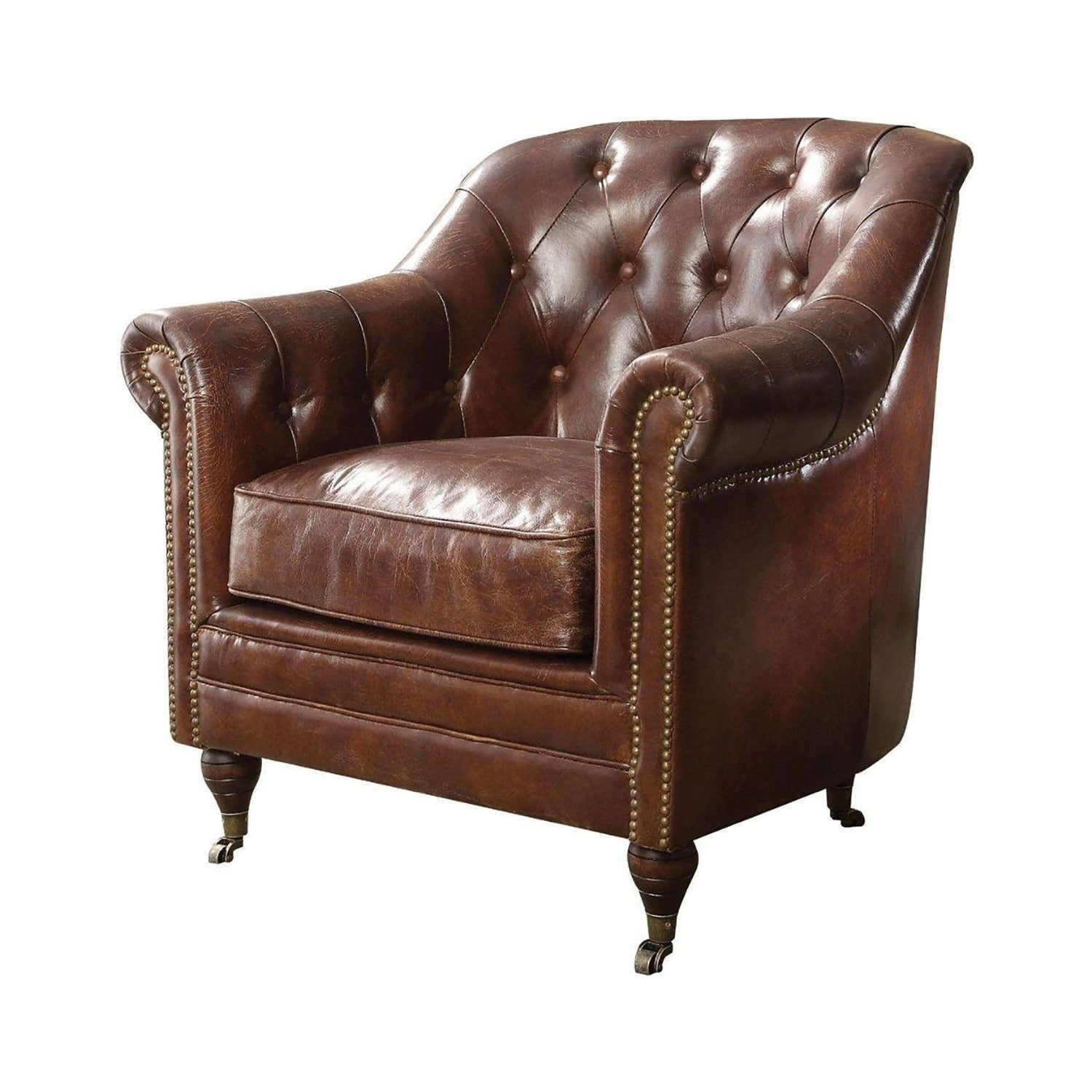 Top Grain Leather Accent Chair Vintage Dark Brown