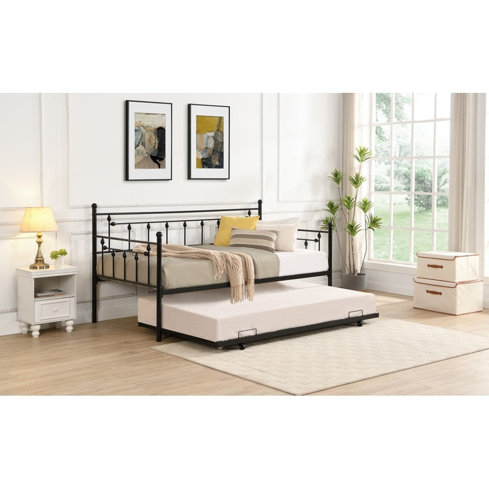 Twin Size Metal Daybed with Pull Out Trundle Modern 2 in 1 Sofa Bed F Overstock