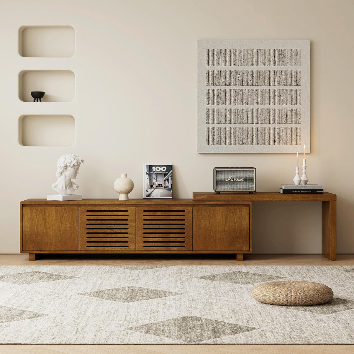 Up to 75 TV Mid Century Modern Extendable Entertainment TV Stand Tab Overstock