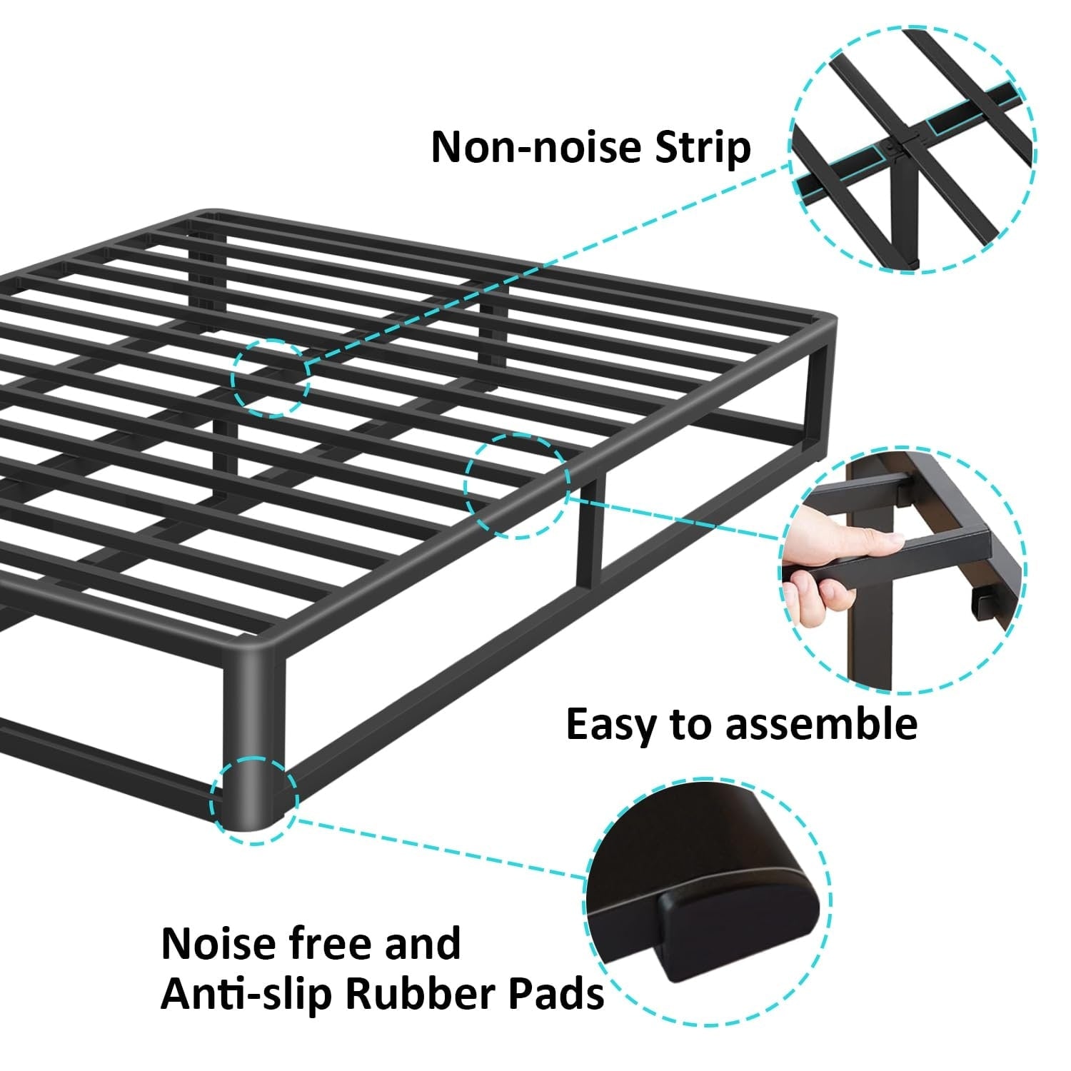 Upgrade Anti Bending and Round Corner Legs 10 inch Metal Queen Bed Fra