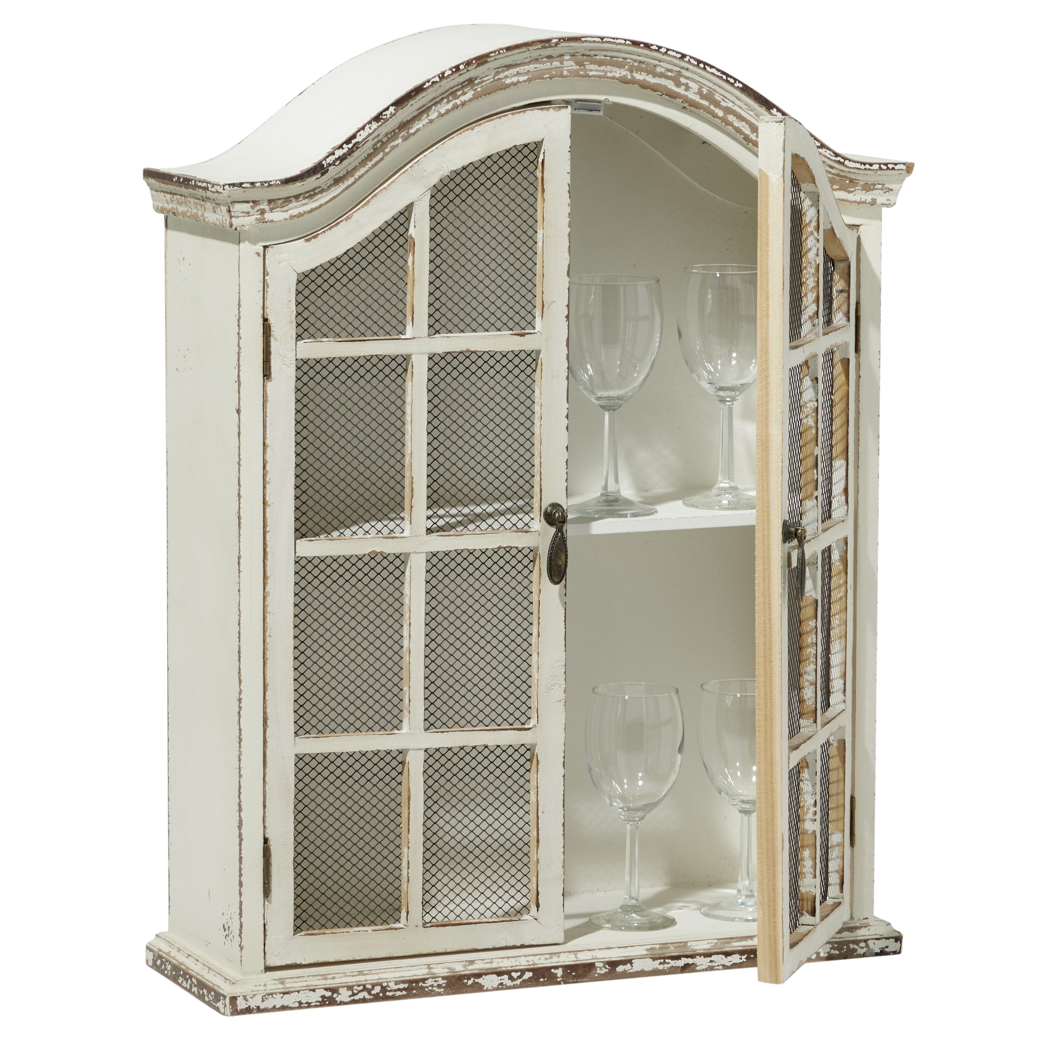 Wood Distressed 1 Shelf and 2 Door Wall Shelf with Arched Shutter Doors White or Black Roche River Decor